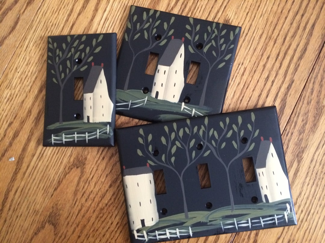 Hand Painted Colonial House Light Switch Cover Black, Farmhouse Decor ...