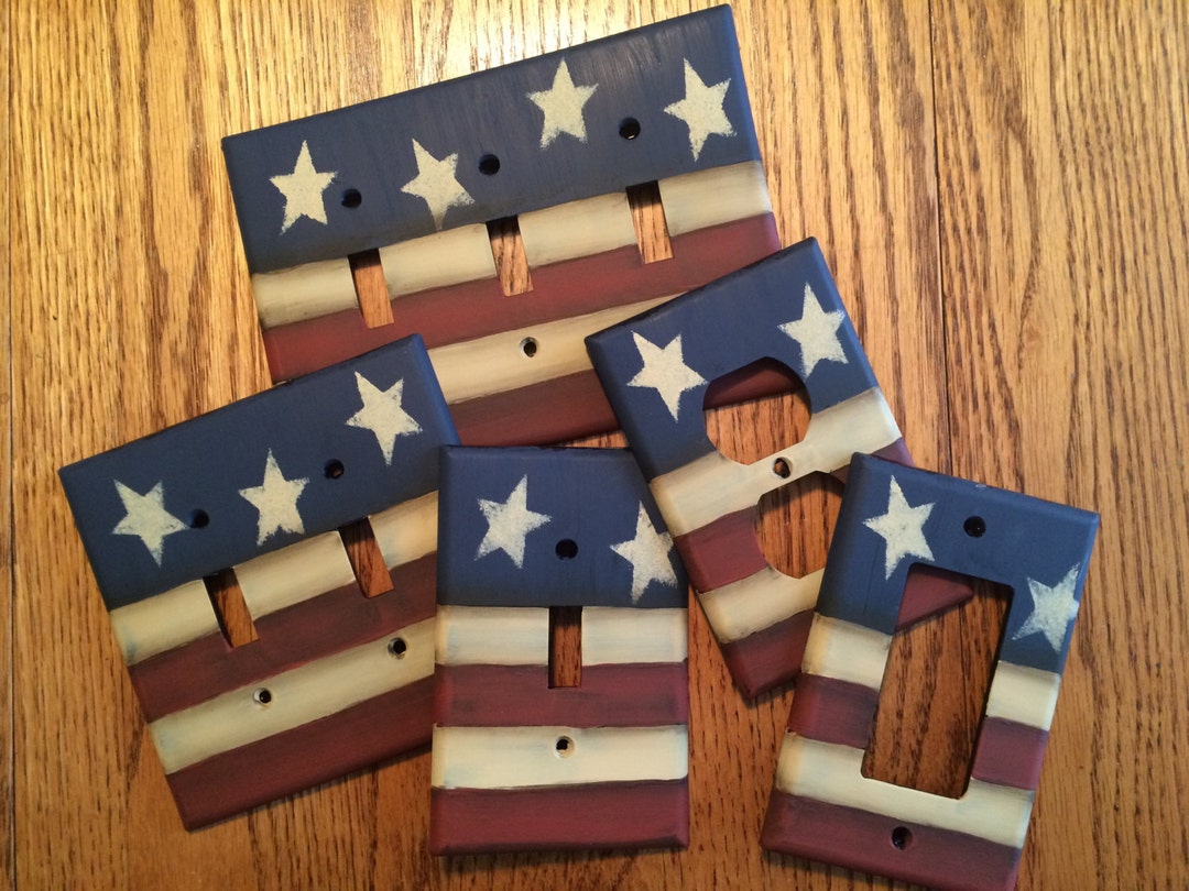 Hand Painted American Flag Light Switch Cover, Patriotic Home Decor - Etsy