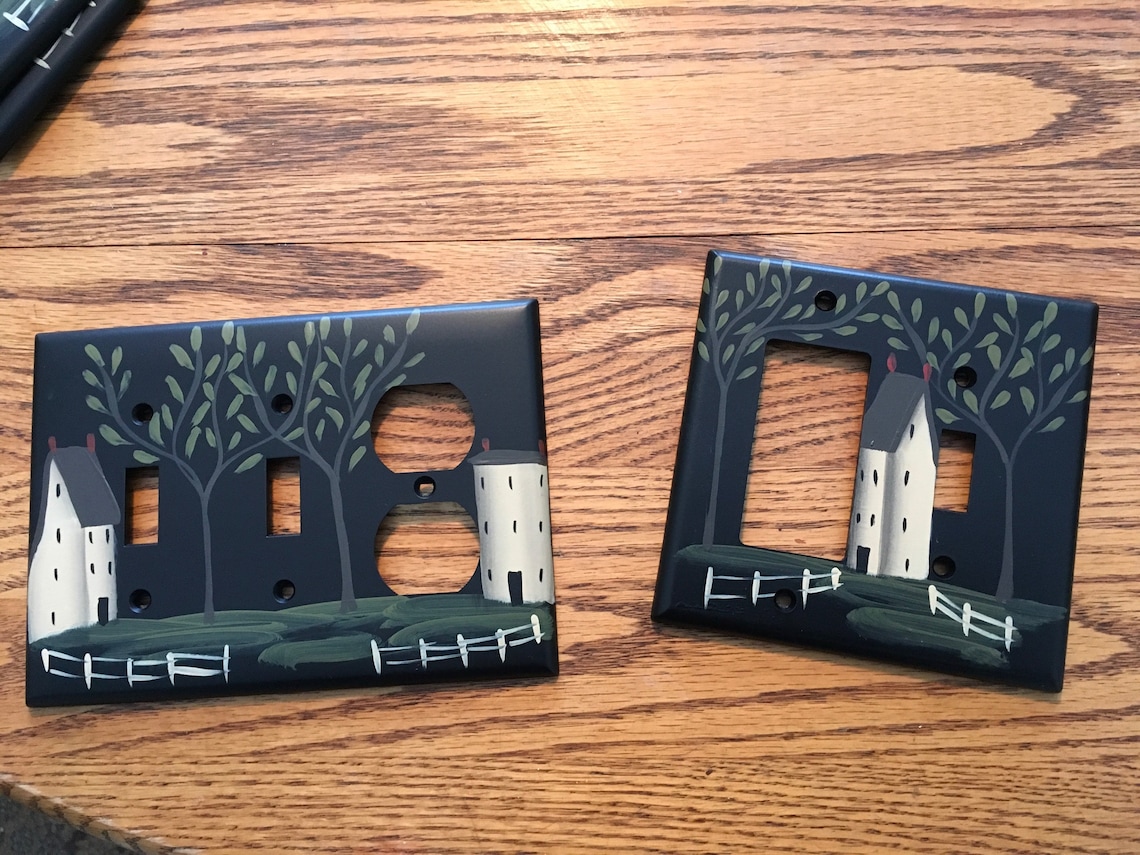 Light Switch Plate Covers Primitive Black With Saltbox and - Etsy