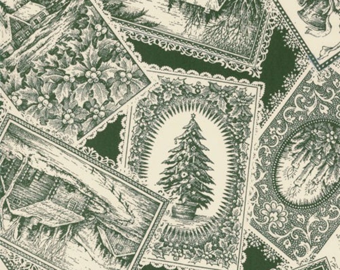 Christmas Toile Fabric Postcard Print in Forest and Creamby Sentimental ...