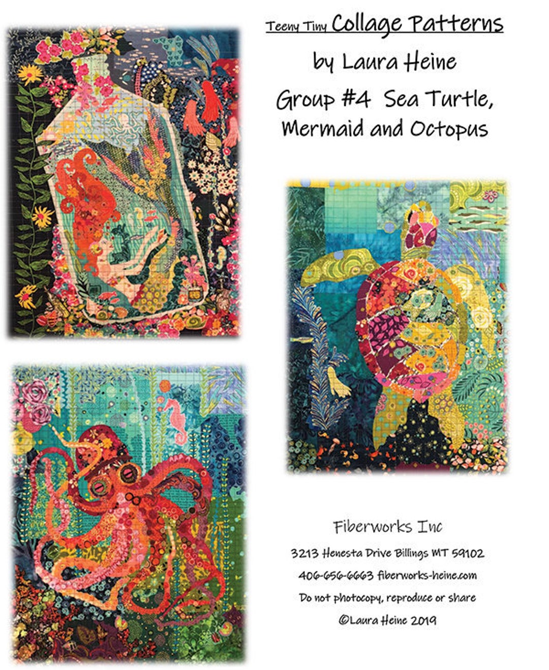 Collage Quilt Pattern Ocean Sea Turtle Mermaid Octopus Teeny Tiny ...