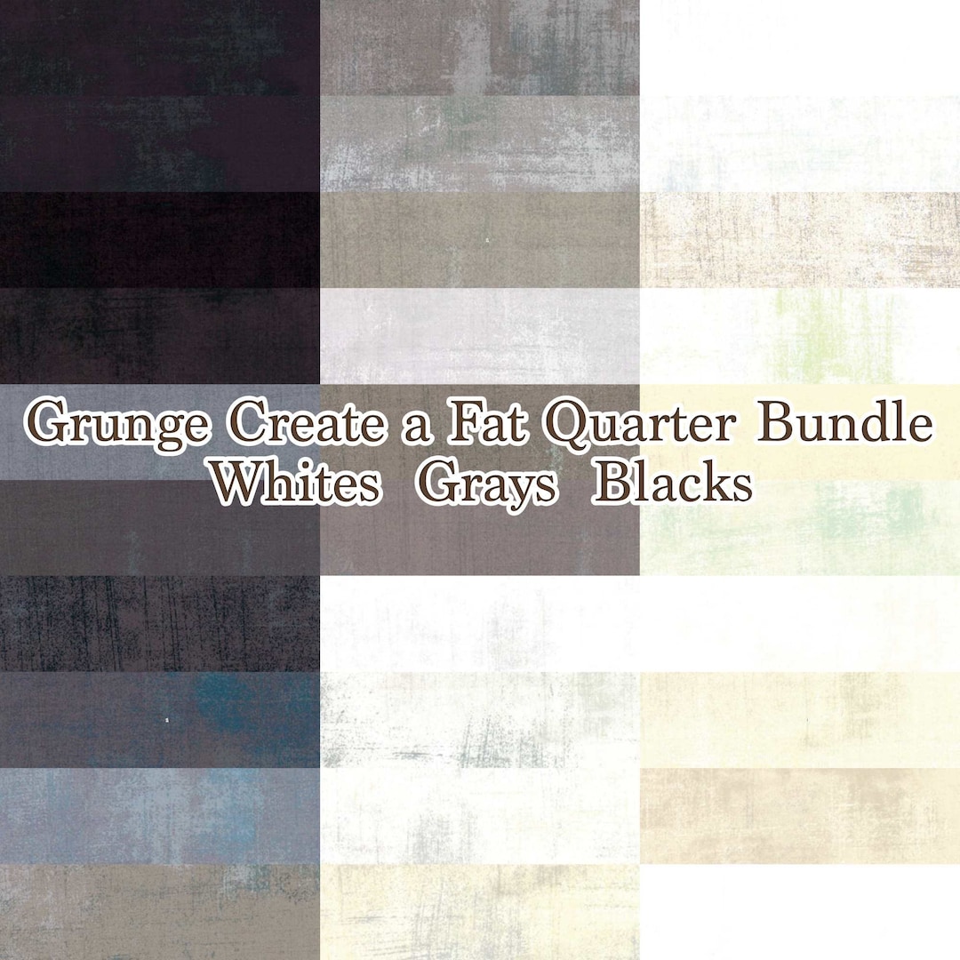 Grunge Fabric Fat Quarter Bundle, Basic Grey Moda, Black, Gray, White ...