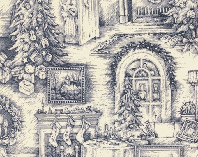 Traditions Christmas Toile Fabric in Night Blue and Cream - Etsy