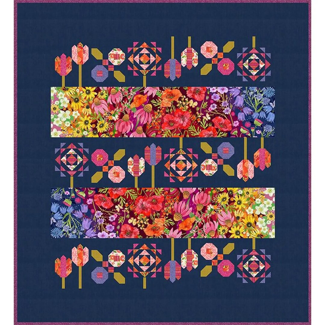 Robin Pickins Gathering Wildflowers Quilt Kit in Dark Blue Shipping - Etsy