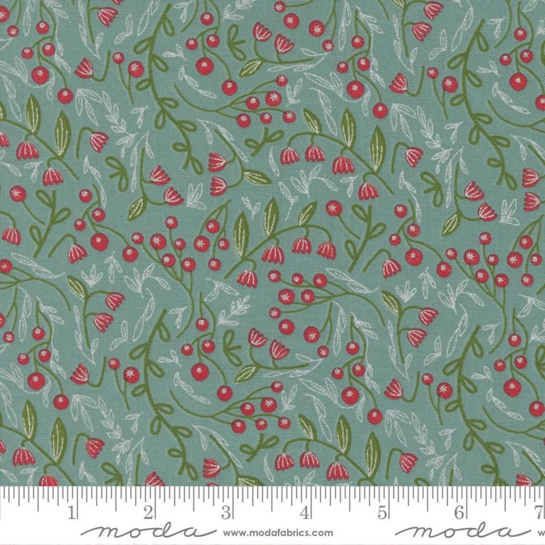 Merrymaking Christmas Fabric Winter Berries Floral Vintage Blue by ...