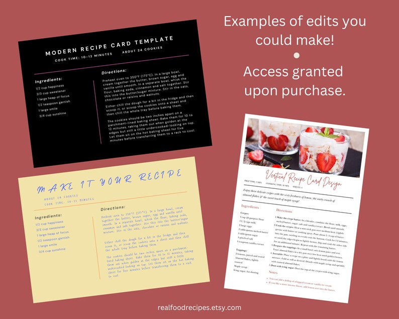 Modern Horizontal Recipe Card Template Canva Link Make It Your Own ...