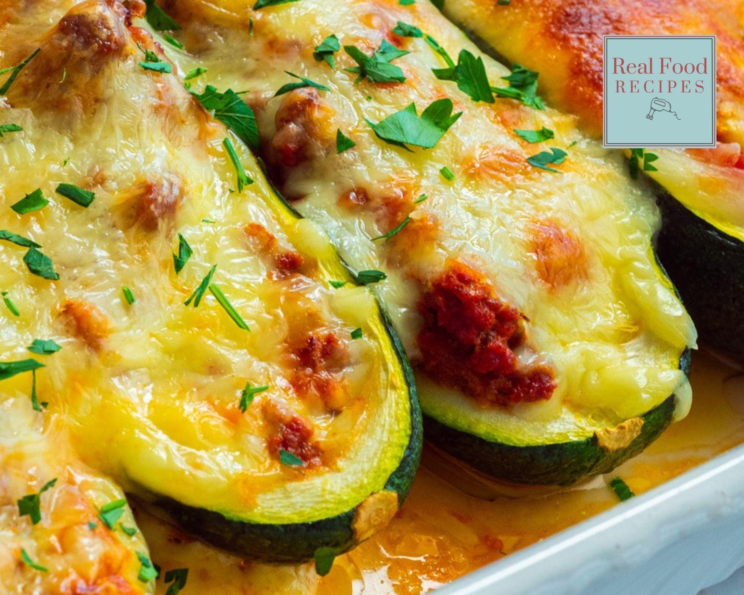 Stuffed Zucchini Boat Recipe Cheesy Vegetarian Side Dish Digital ...