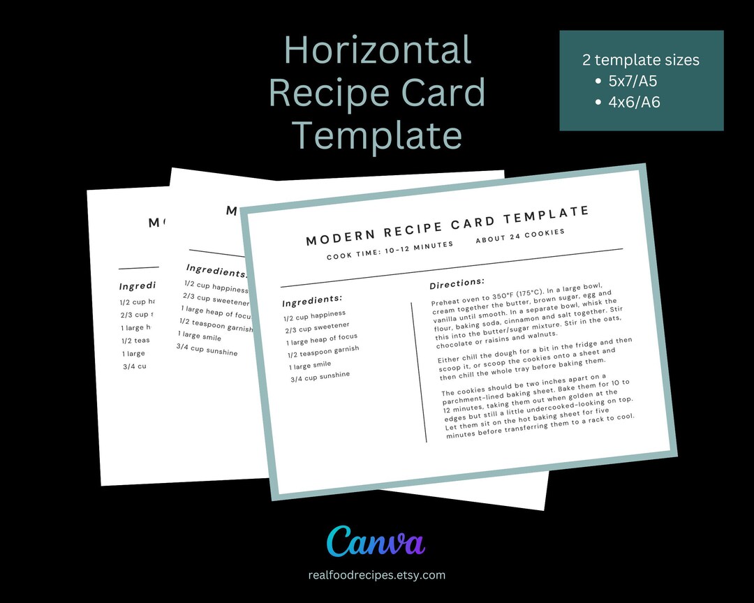 Modern Horizontal Recipe Card Template Canva Link Make It Your Own ...