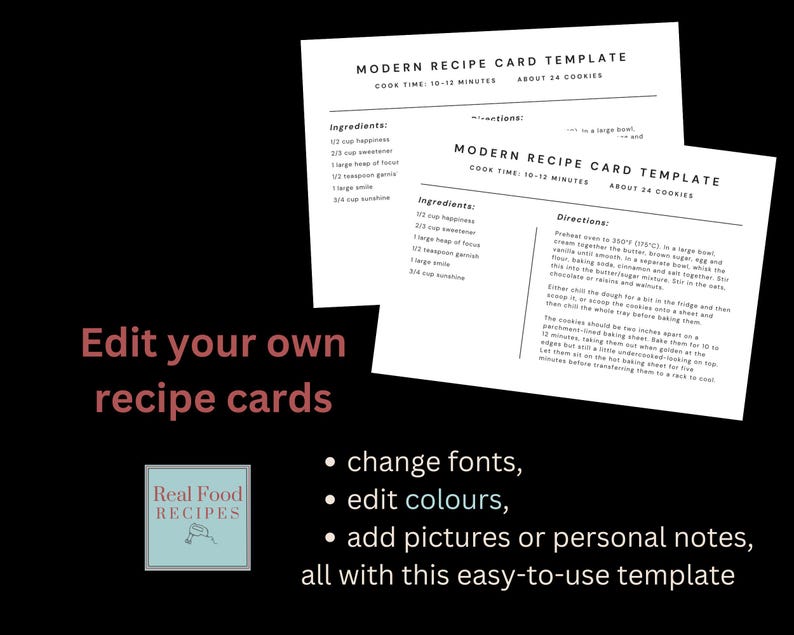 Modern Horizontal Recipe Card Template Canva Link Make It Your Own ...