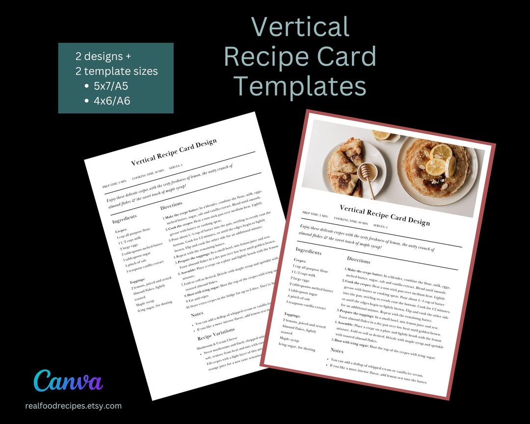 Modern Vertical Recipe Card Template Canva Link Make It Your Own ...