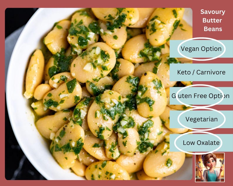 Savoury Butter Bean Recipe Vegetarian Side Dish Digital Download Baked ...