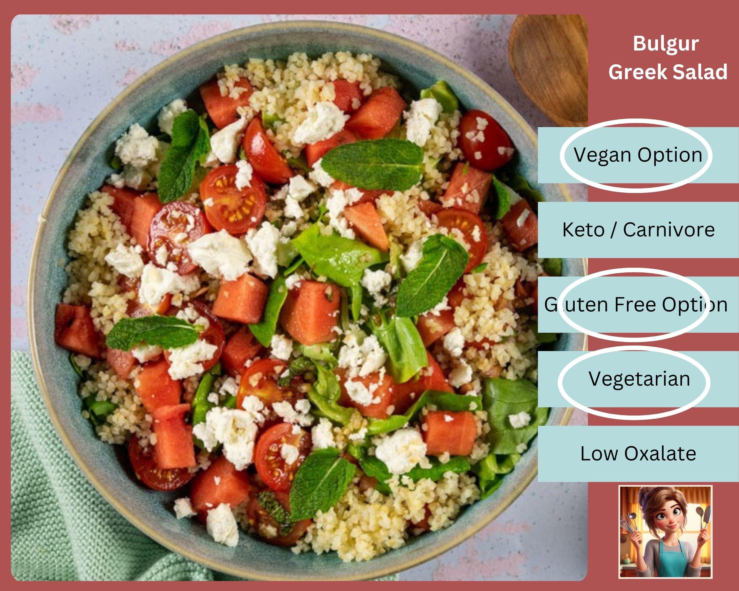 Bulgur Greek Salad Recipe Vegetarian Side Dish Digital Download Summer ...