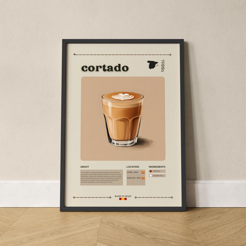Cortado Coffee Print - Specialty Coffee Wall Art, Modern Café Decor ...