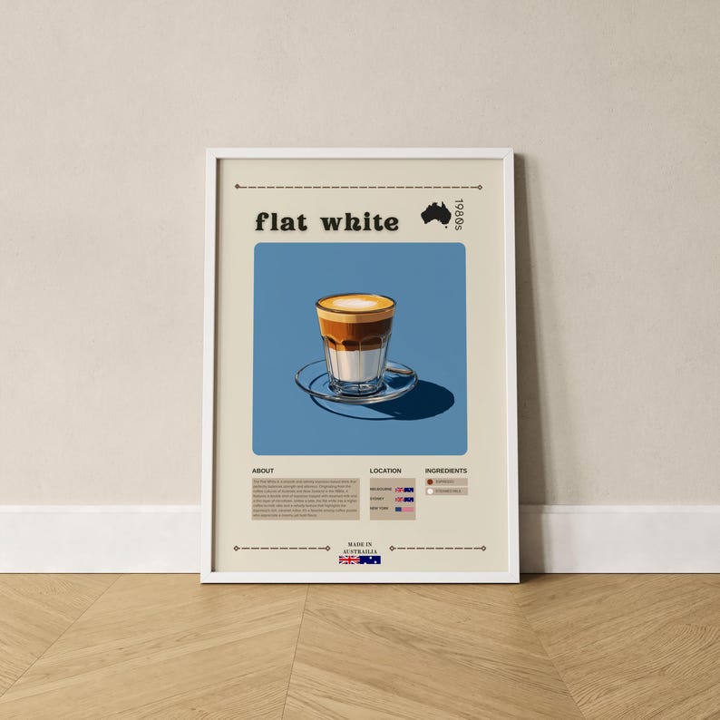 Flat White Coffee Print - Specialty Coffee Wall Art, Modern Café Decor ...
