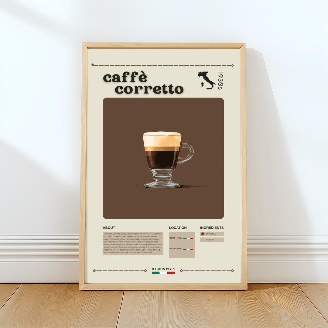 Caffè Corretto Print - Italian Coffee Wall Art, Modern Café Decor ...