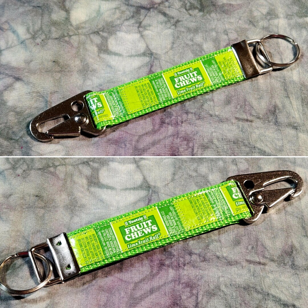 Carabiner Keychain From Recycled Tootsie Roll Lime Fruit Chews Wrappers ...