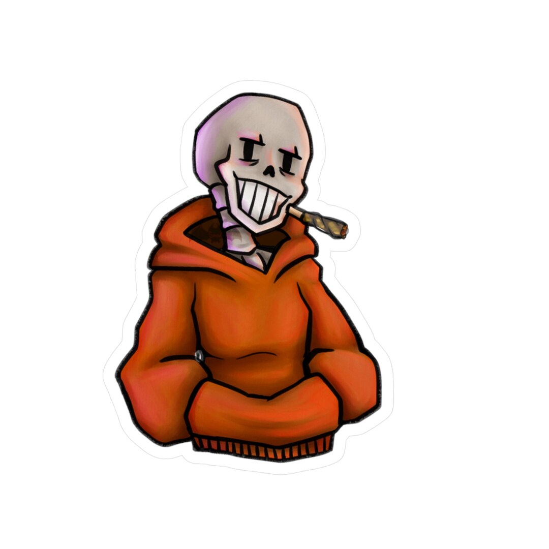 Underswap Papyrus Kiss-cut Vinyl Sticker - Grinning Skeleton in Orange ...