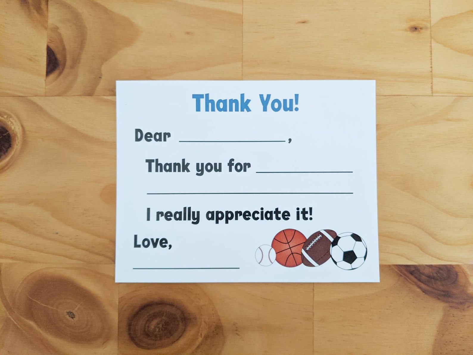 Sports Fill in the Blank Thank You Cards | Sports Thank You Cards ...