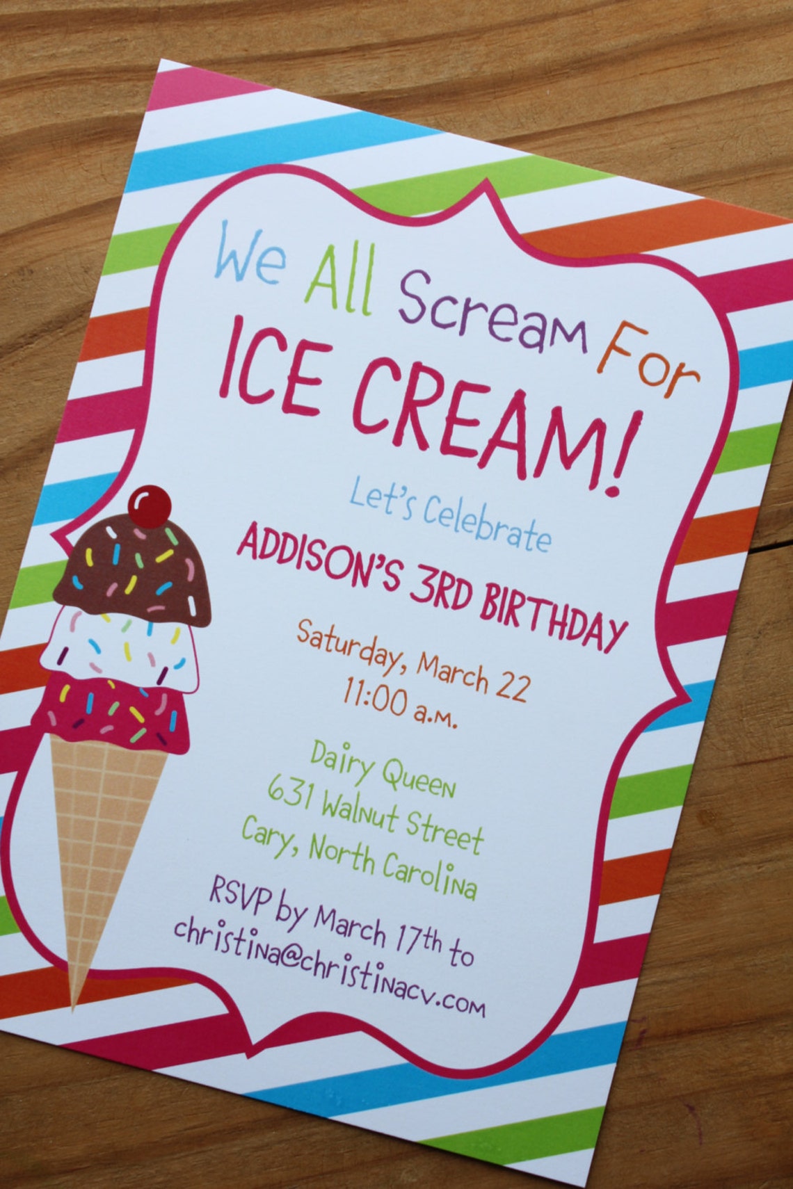 Ice Cream Birthday Invitation Ice Cream Party Digital - Etsy