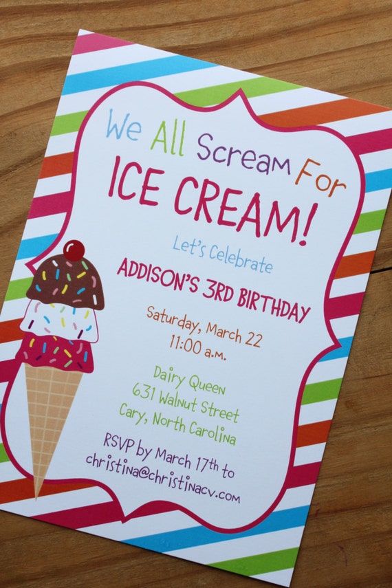 Ice Cream Birthday Invitation Ice Cream Party Digital | Etsy