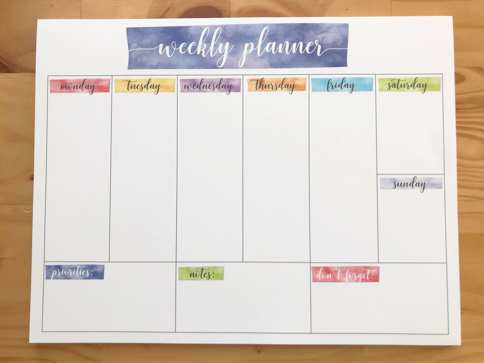 Weekly Planner Watercolor Weekly Planner Notepad To-do | Etsy