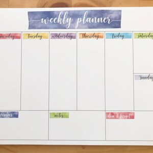 Weekly Planner | Watercolor Weekly Planner Notepad | To-do List ...