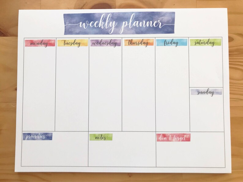 Weekly Planner Watercolor Weekly Planner Notepad To-do | Etsy