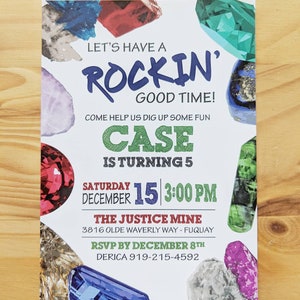 Gem Mining Birthday Invitation | Rocks and Gems Birthday Party | Mining ...