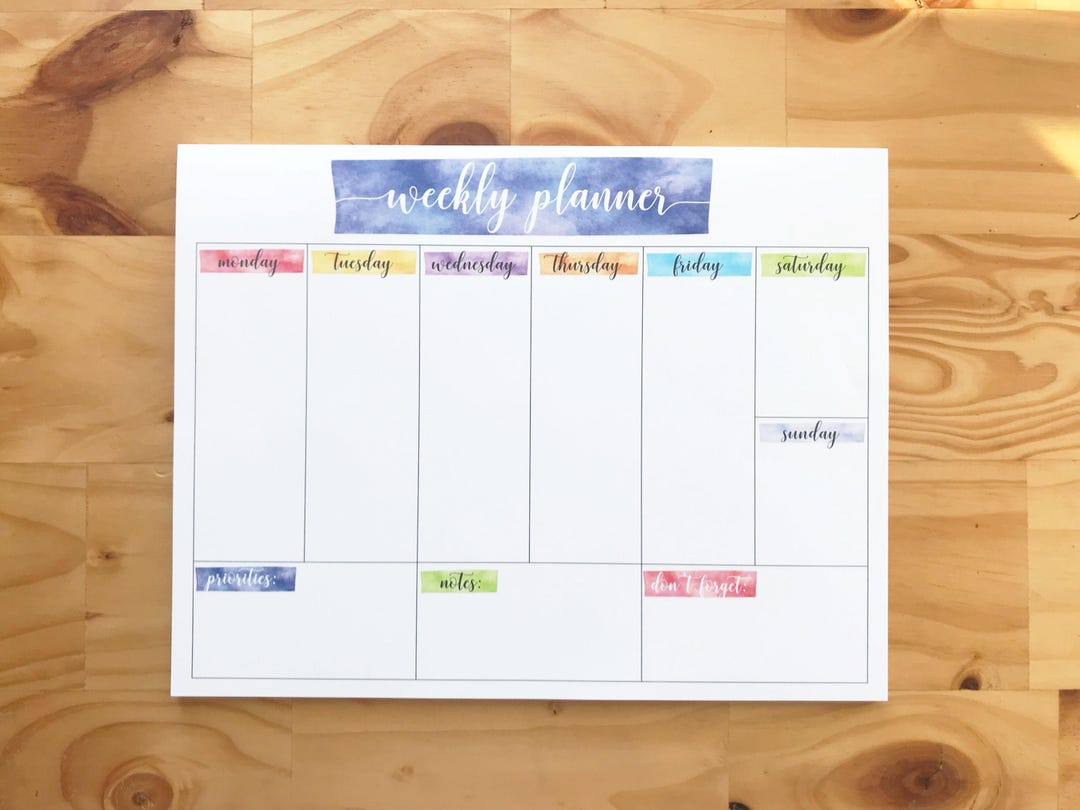Weekly Planner | Watercolor Weekly Planner Notepad | To-do List ...
