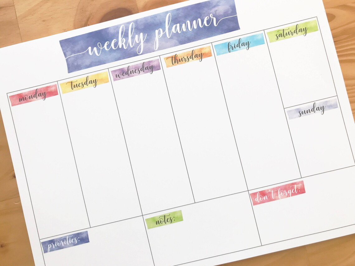Weekly Planner Watercolor Weekly Planner Notepad To-do | Etsy