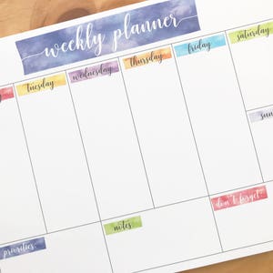 Weekly Planner | Watercolor Weekly Planner Notepad | To-do List ...