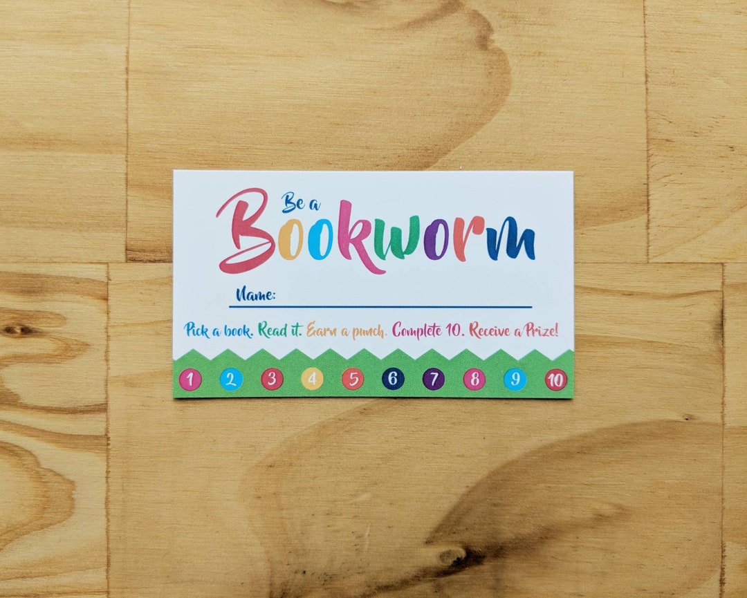 Reading Punch Cards Reward Card Bookworm Reward Card Summer Reading ...