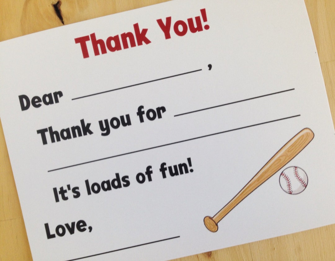 Baseball Fill in the Blank Thank You Cards | Sports Thank You Cards ...