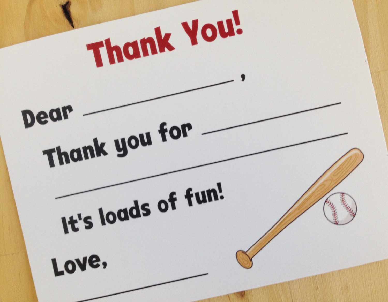 Printable Baseball Thank You Cards For Kids