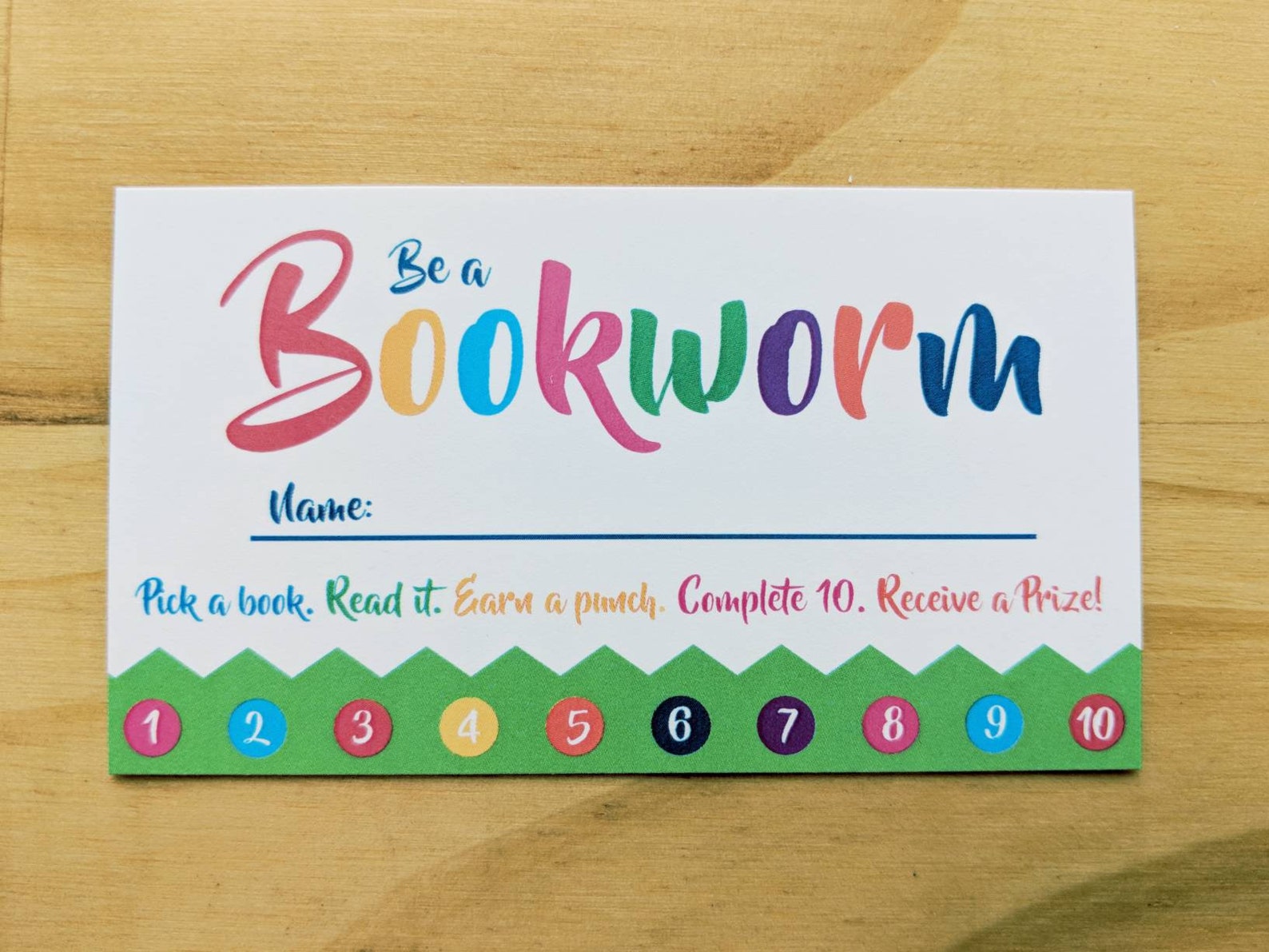 Reading Punch Cards Reward Card Bookworm Reward Card - Etsy