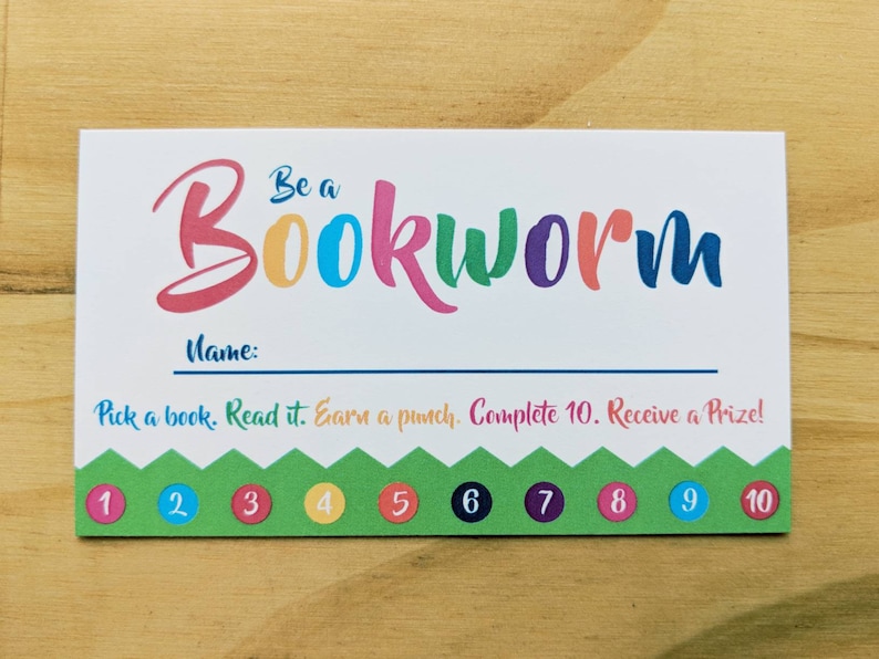 Reading Punch Cards Reward Card Bookworm Reward Card - Etsy
