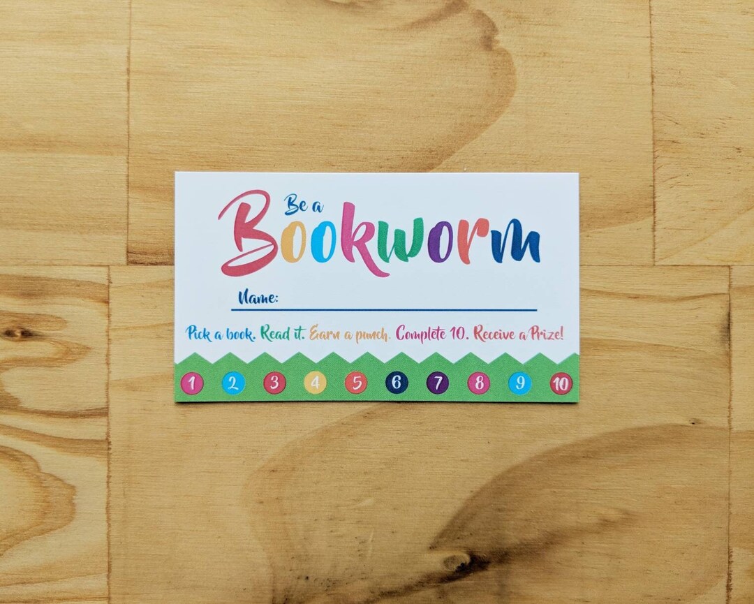 Bookworm Reading Reward Punch Cards | Set of 20 - Etsy