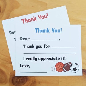 Sports Fill in the Blank Thank You Cards | Sports Thank You Cards ...