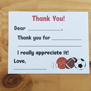 Sports Fill in the Blank Thank You Cards | Sports Thank You Cards ...