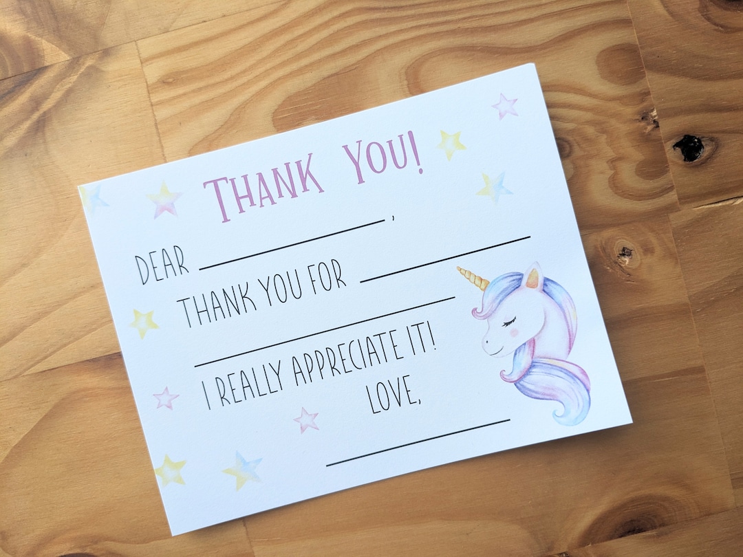 Unicorn Fill in the Blank Thank You Cards | Whimsical Thank You Cards ...