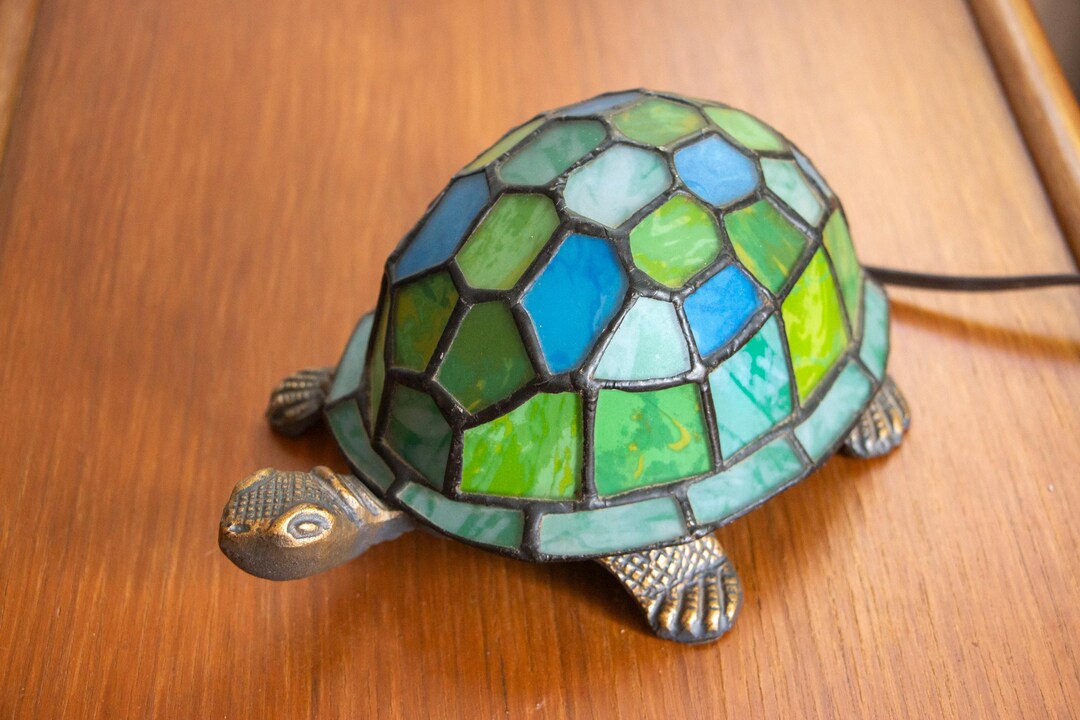 Vintage Stained Glass Turtle Tiffany Lamp Nightlight Animal Accent Lamp ...