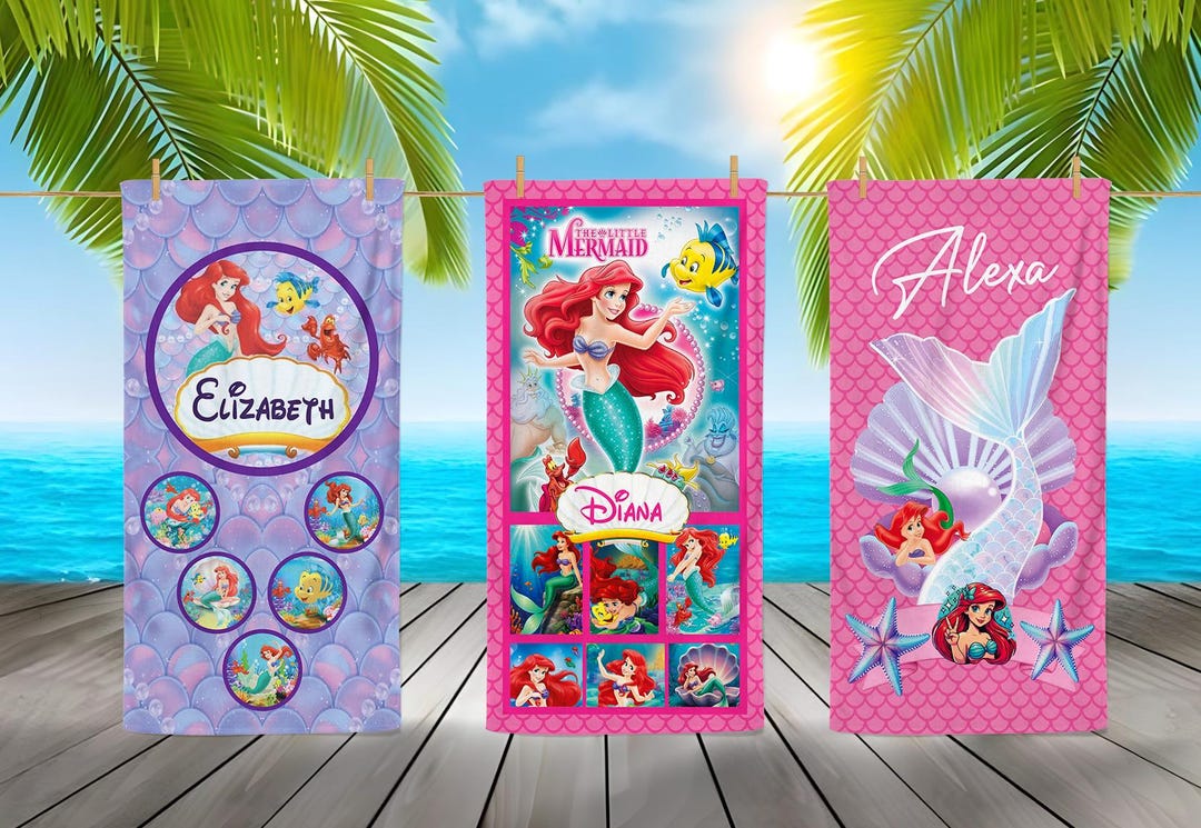 Custom Mermaid Beach Towel, Personalized Ariel Bath Towel, Disney ...