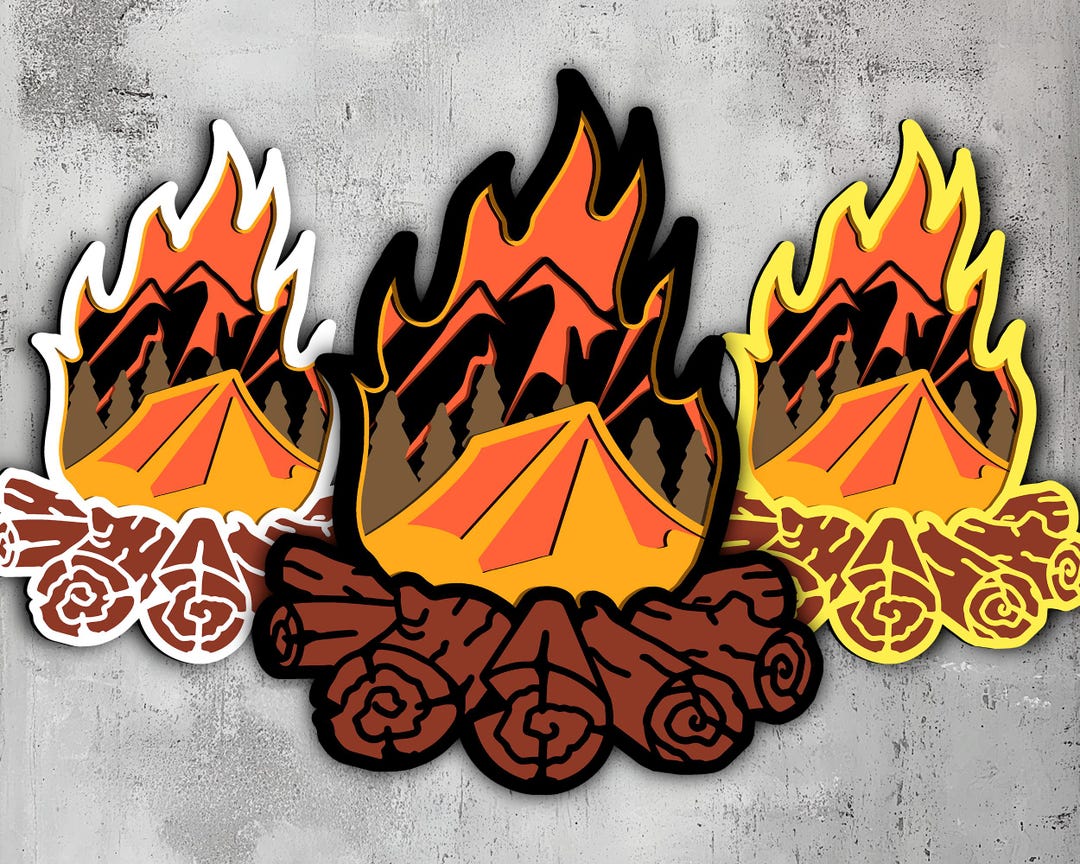 39- Bonfire Camping Mountain 3D Multilayer Wall Art | Svg Dxf Png Eps ...