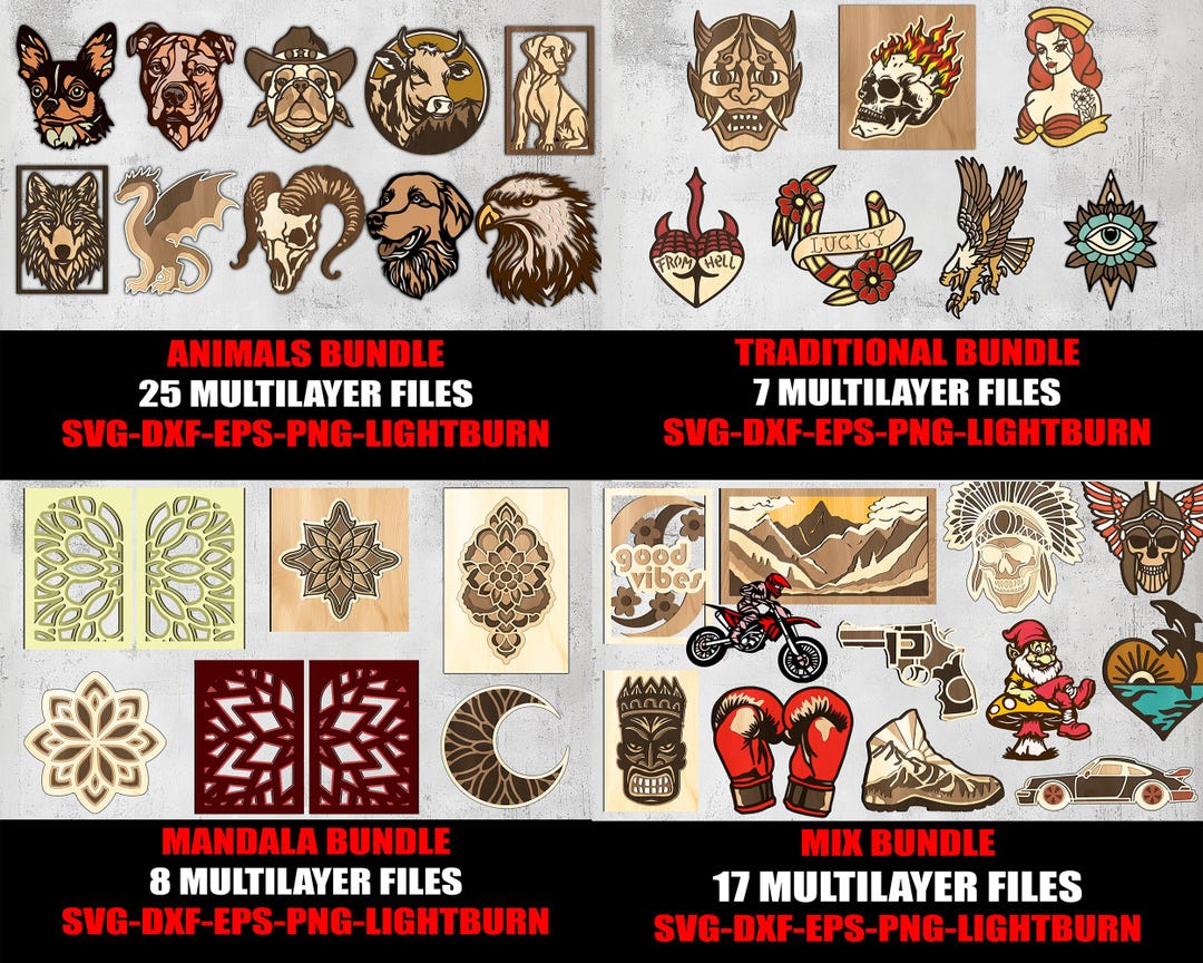 57 Multilayer Designs Mega Bundle - Ready-to-use Files for Laser, CNC ...