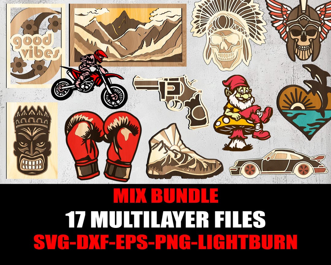 17 Layered Designs Mix Bundle - Svg Dxf Png Eps - Laser Cut Files - CNC ...