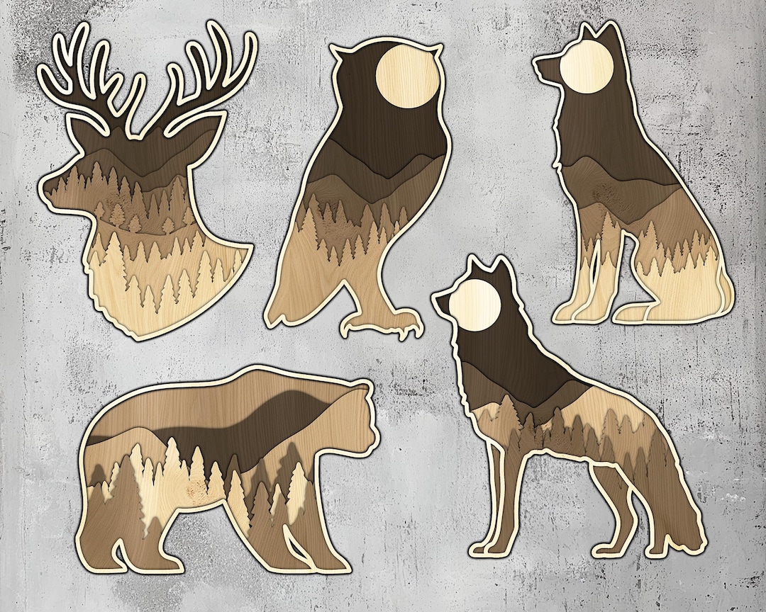 Layered Animals Laser Cut Files – Wildlife SVG DXF PNG - Etsy