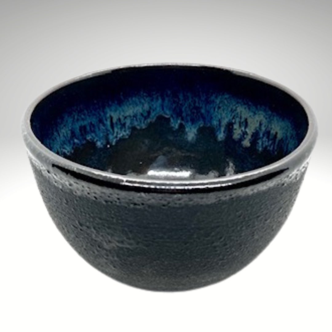 Matte Black Stoneware Handmade Bowl With Blue, Pottery Ceramics - Etsy