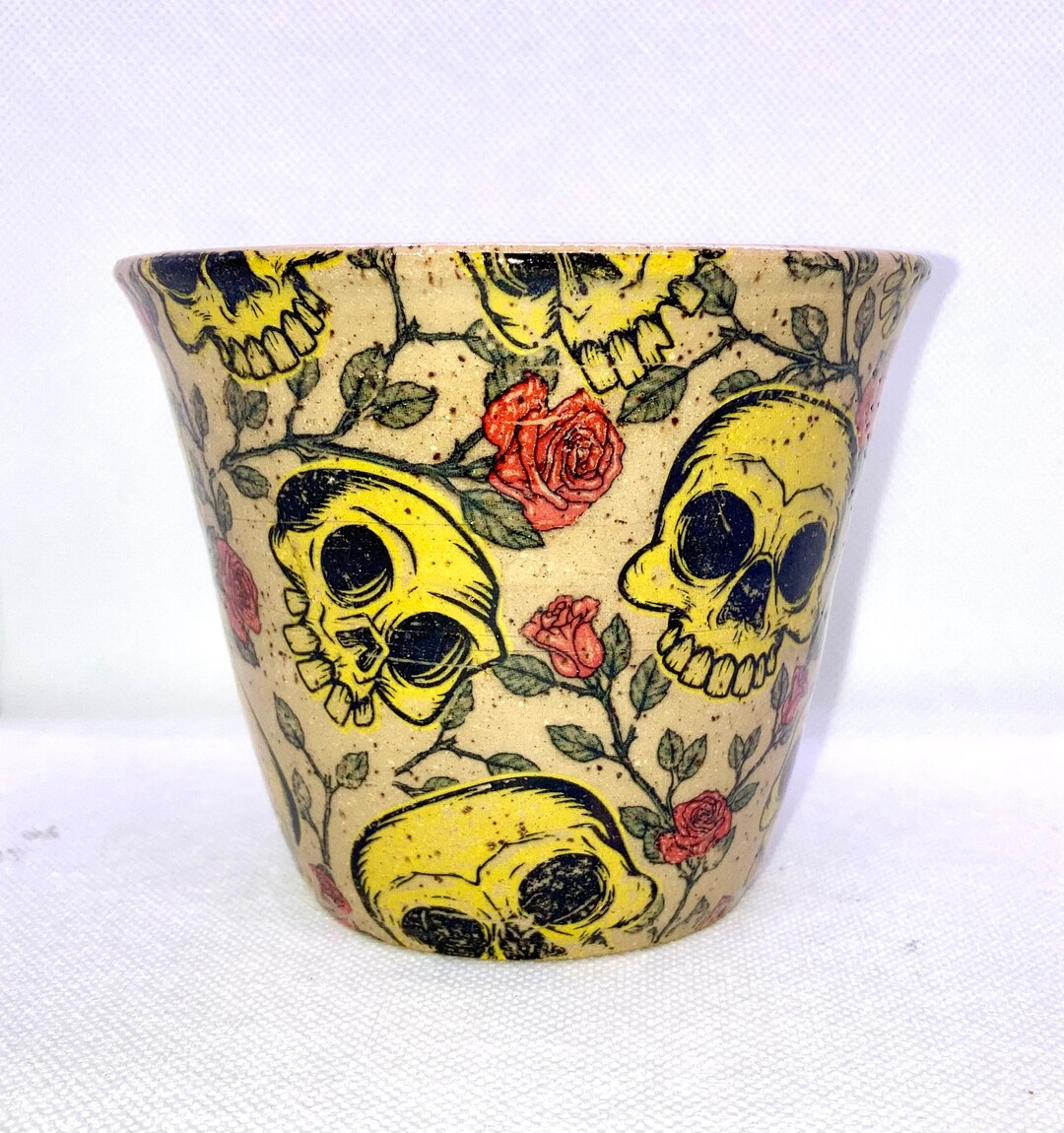 Small Skull Planter Pot Yellow Skulls With Roses, Drainage Hole. - Etsy