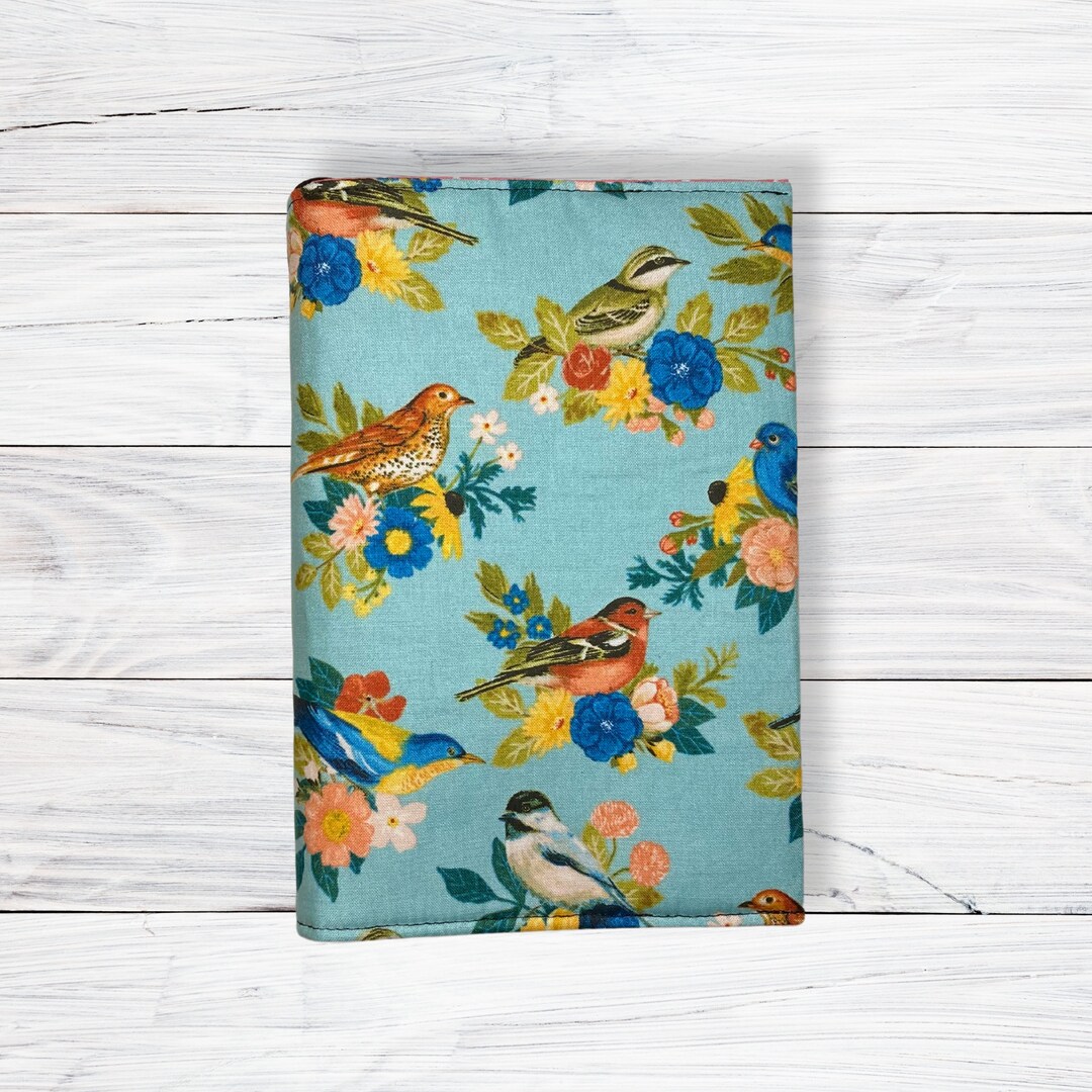 Adjustable Fabric Book Cover: Birds on Blue Cotton Book Sleeve - Etsy