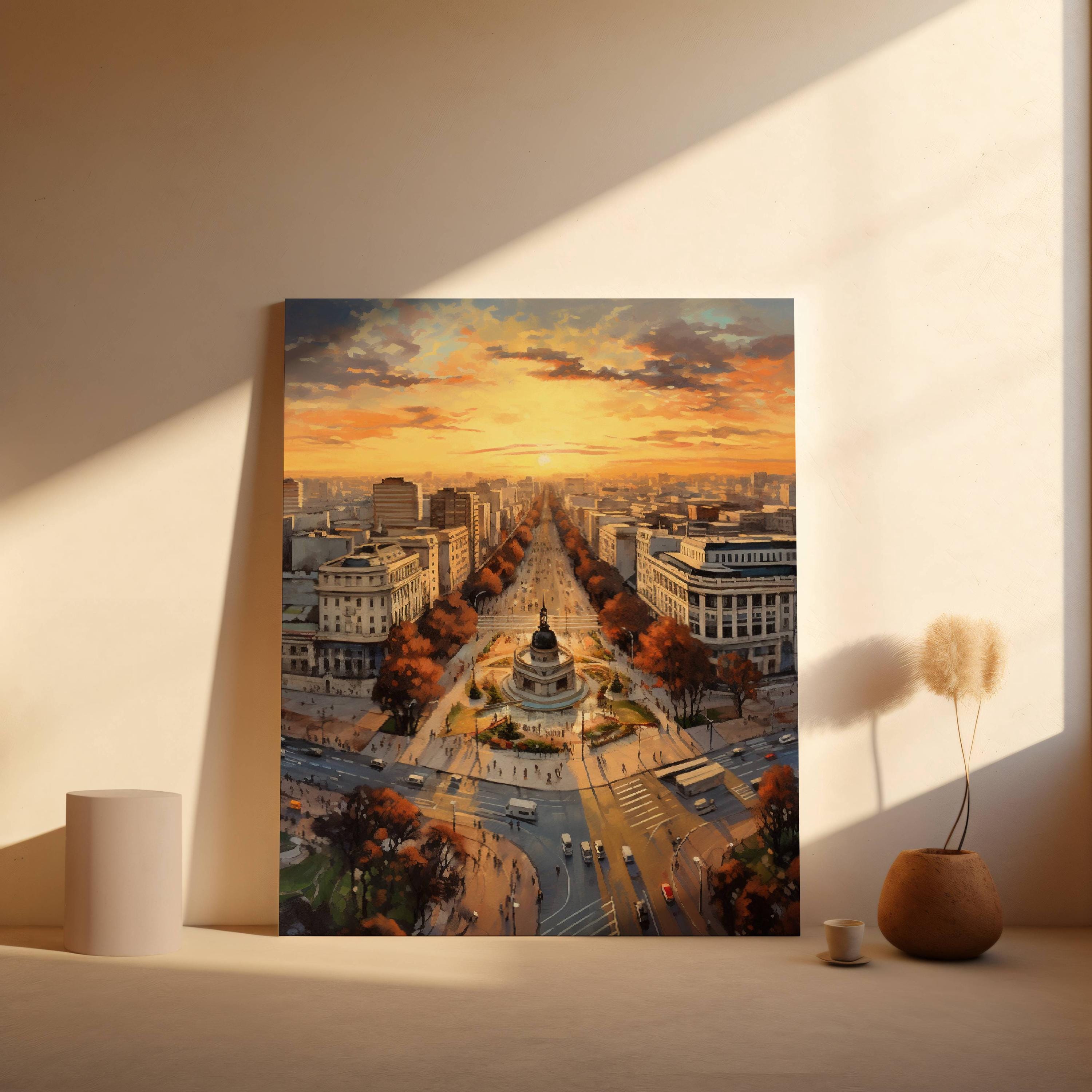 Bucharest Romania Europe Oil Painting Style Print Matted Travel Canvas ...
